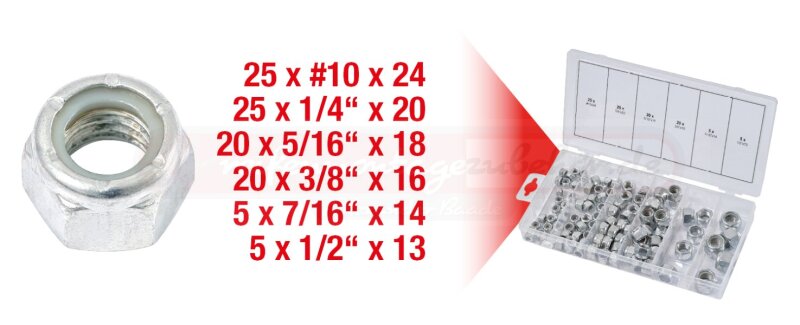 Sortiment Muttern, selbstsichernd, UNC, 100-tlg, 15,65