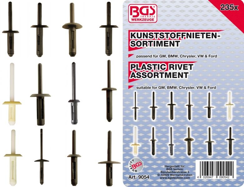 Kunststoffnieten-Sortiment | für GM, BMW, Chrysler, VW, Ford | 235-tl